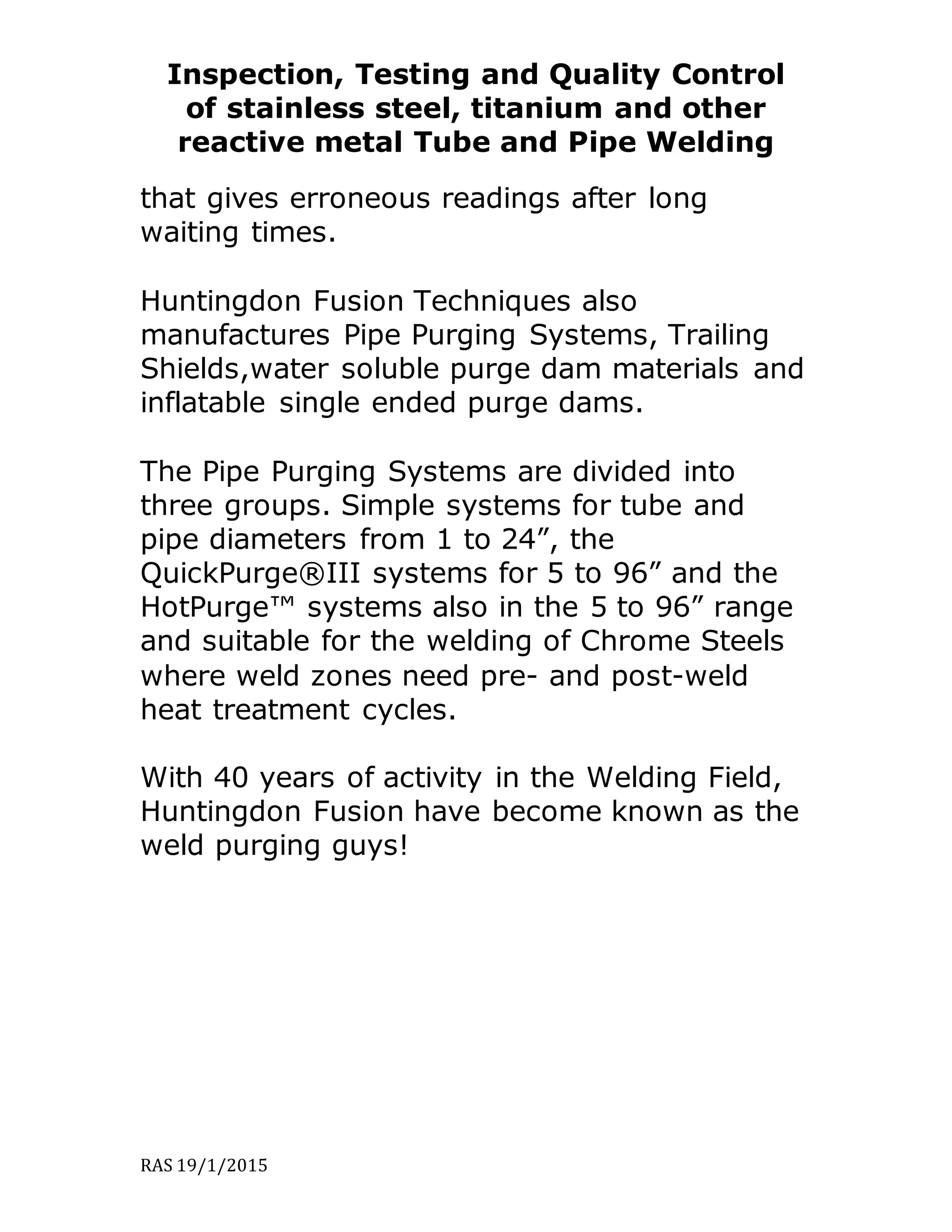 Weld Purging ~ Inspection, Testing and Quality Control of Stainless ...