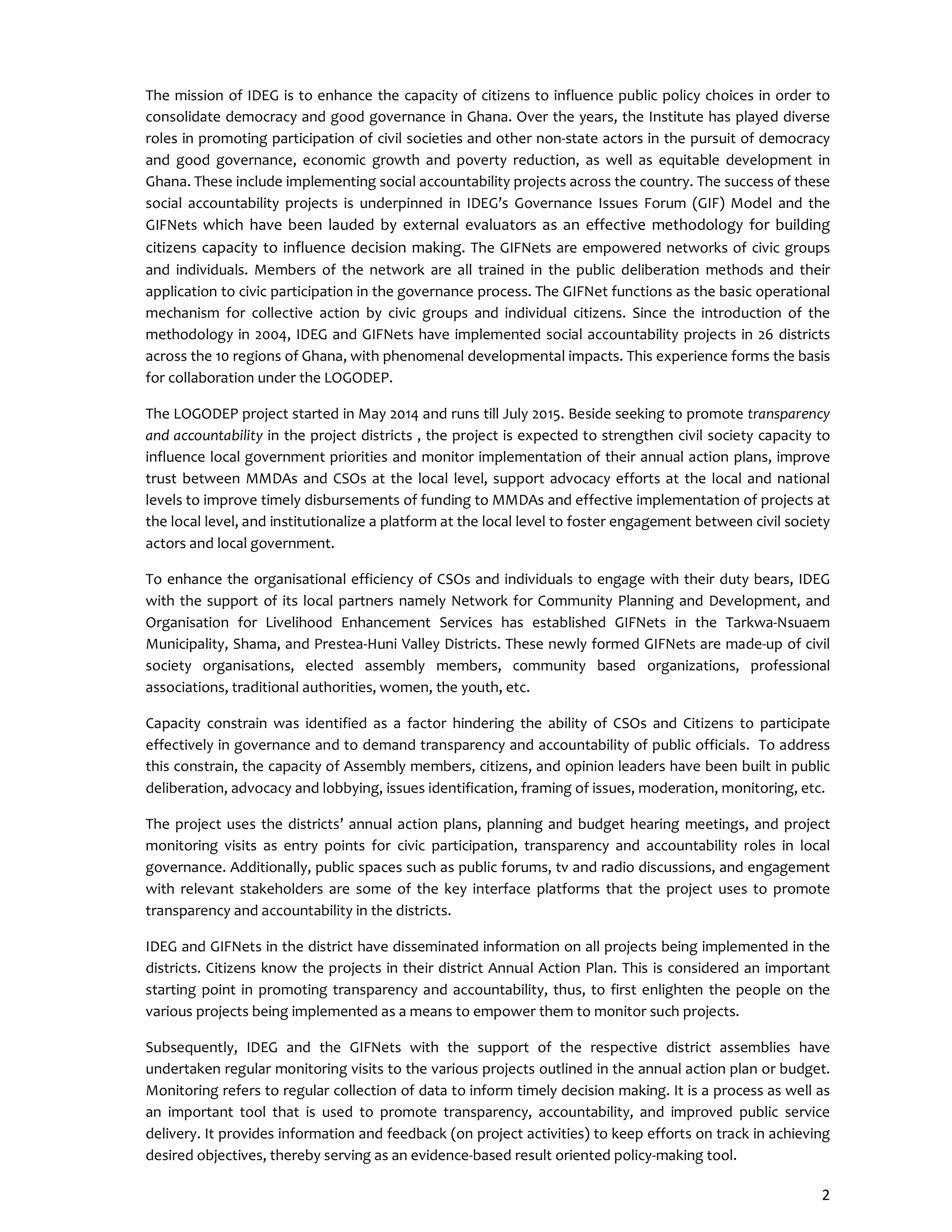 Important Political Accountability and Citizen Building effort of IDEG GHANA | PDF