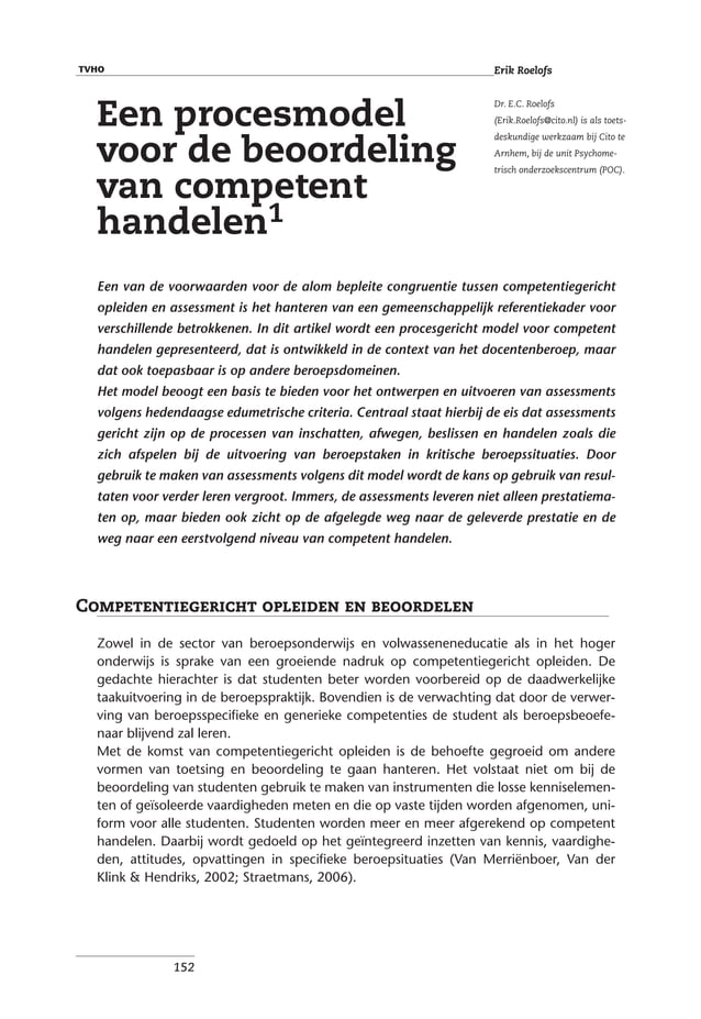 Een procesmodel voor de beoordeling van competent handelen | PDF