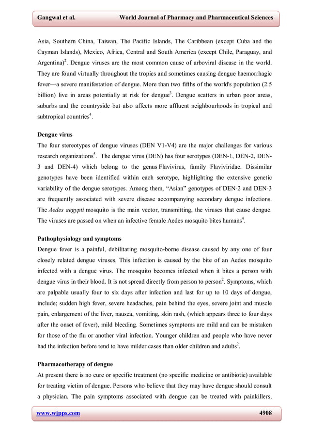 DENGUE THE BREAKBONE FEVER: PATHOPHYSIOLOGICAL AND PHARMACOTHERAPEUTIC ...