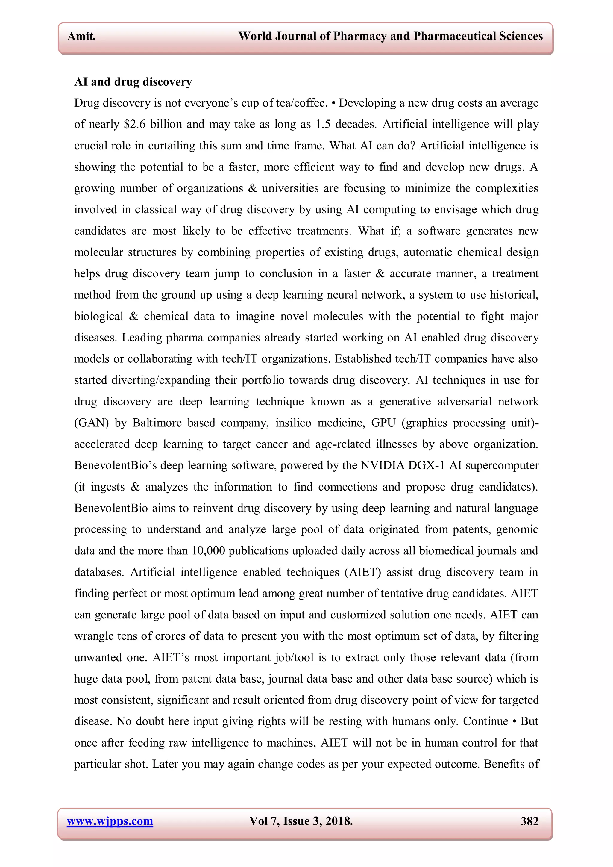 WILL ARTIFICIAL INTELLIGENCE OUST MEDICAL PRACTIONAIRS & DRUG DISCOVERY ...