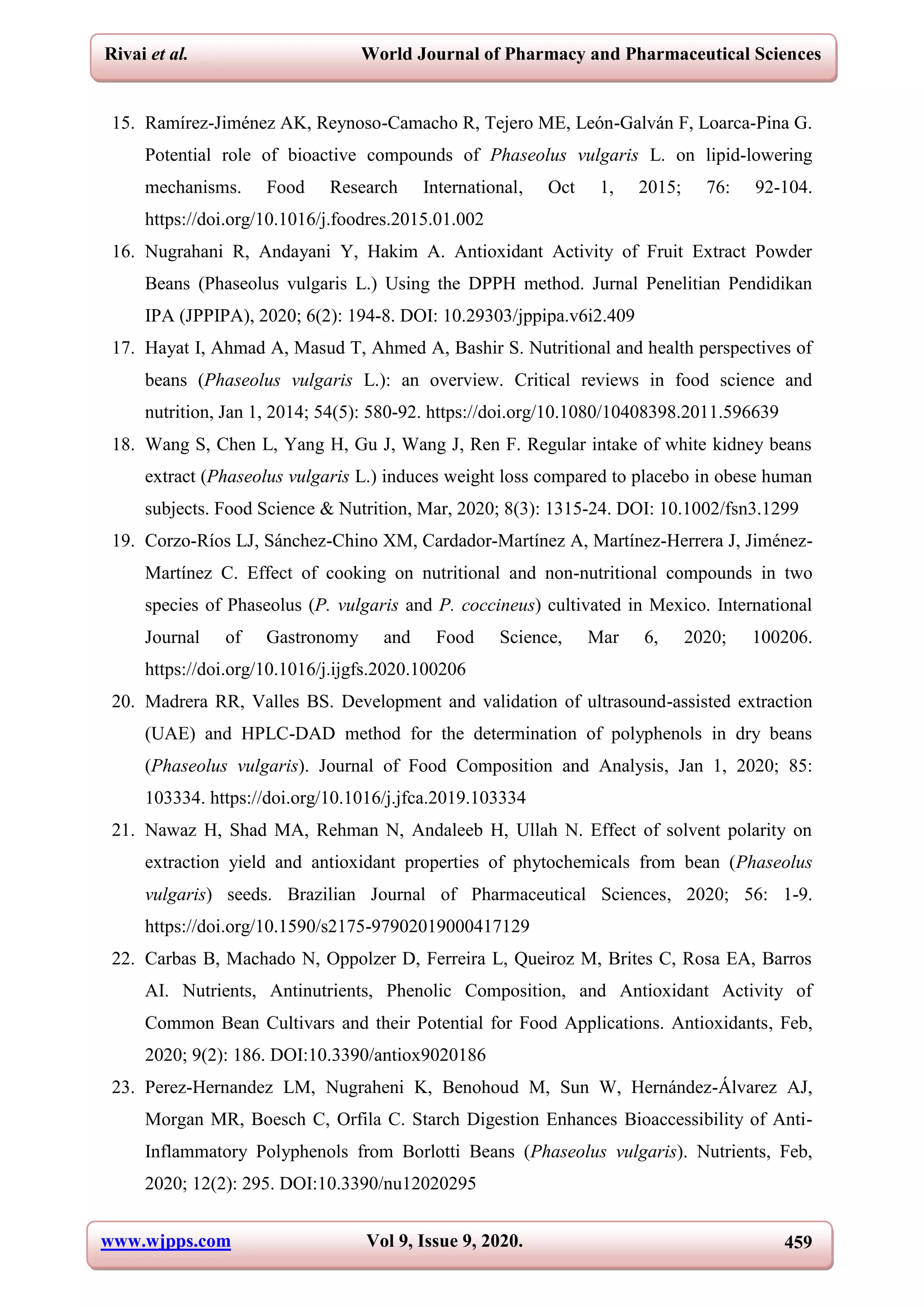 OVERVIEW OF PHYTOCHEMISTRY AND PHARMACOLOGY OF CHICKPEAS (PHASEOLUS VULGARIS) | PDF