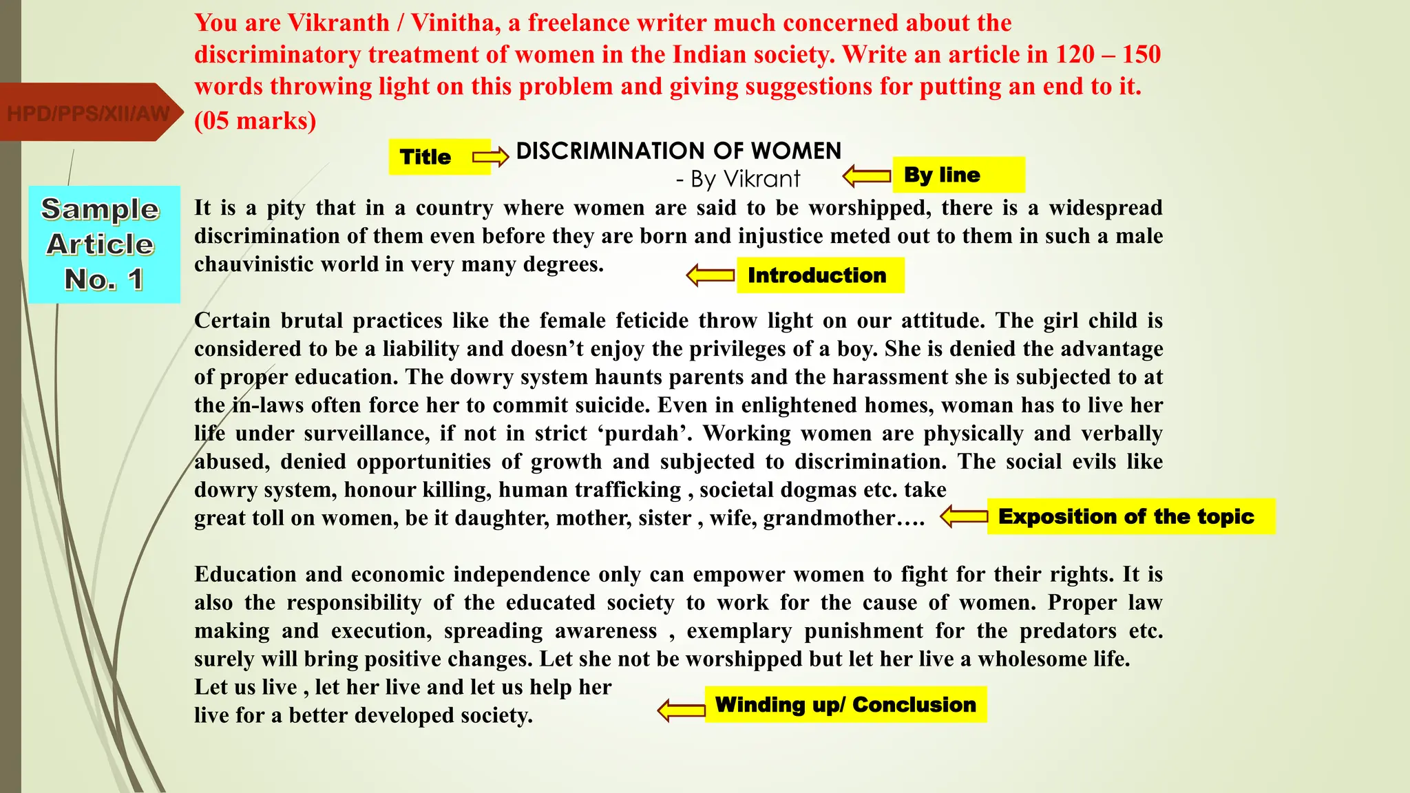 Article Writing.pdf CLASS 12 ENGLISH Guide | PDF