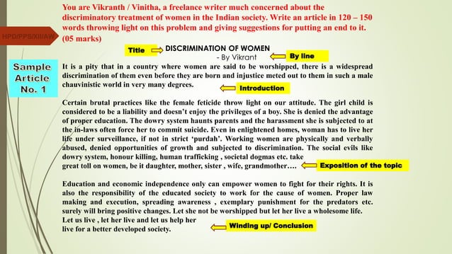 Article Writing.pdf CLASS 12 ENGLISH Guide | PDF | Secondary Education ...