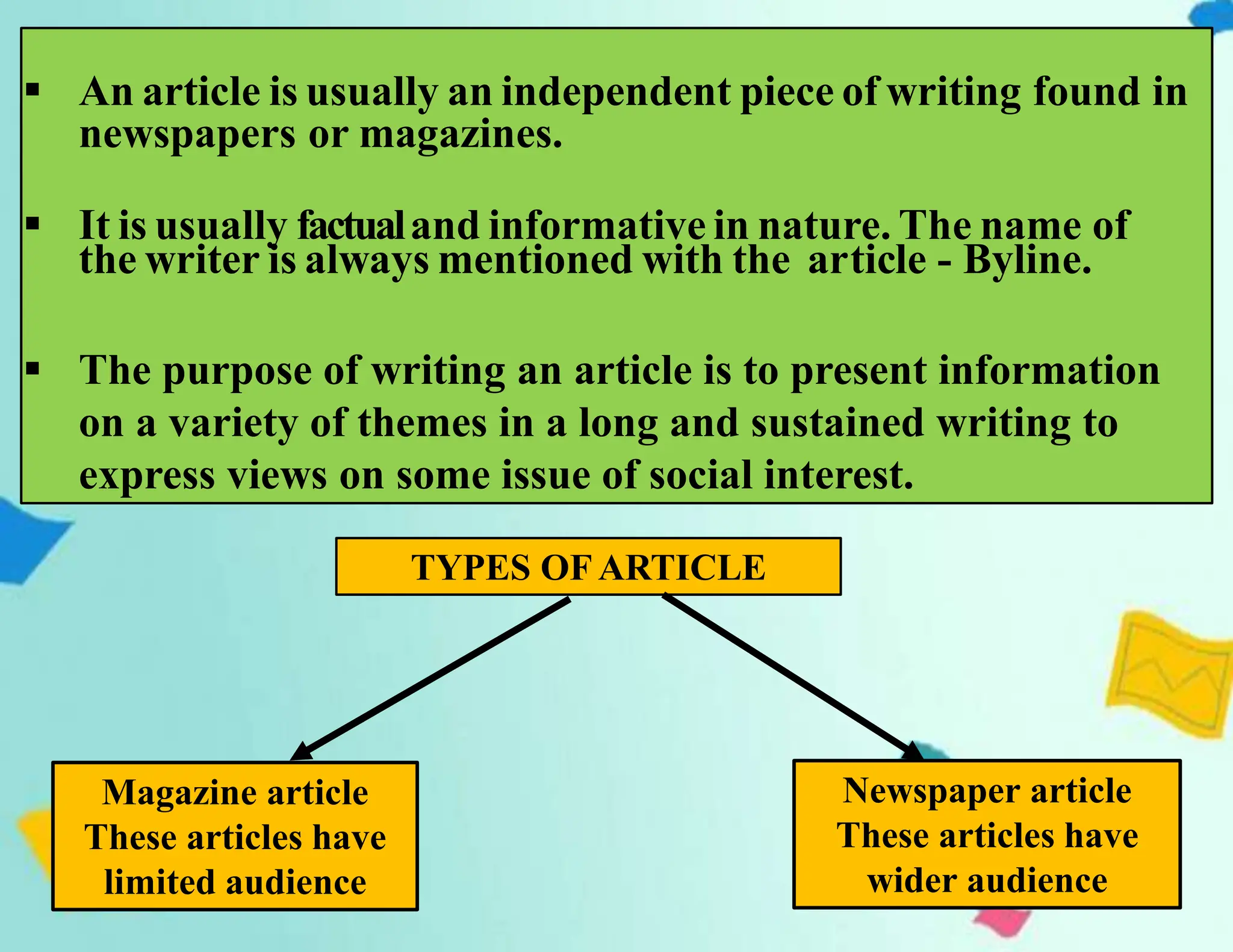 Article Writing.pptx presentation on article writing | PPTX