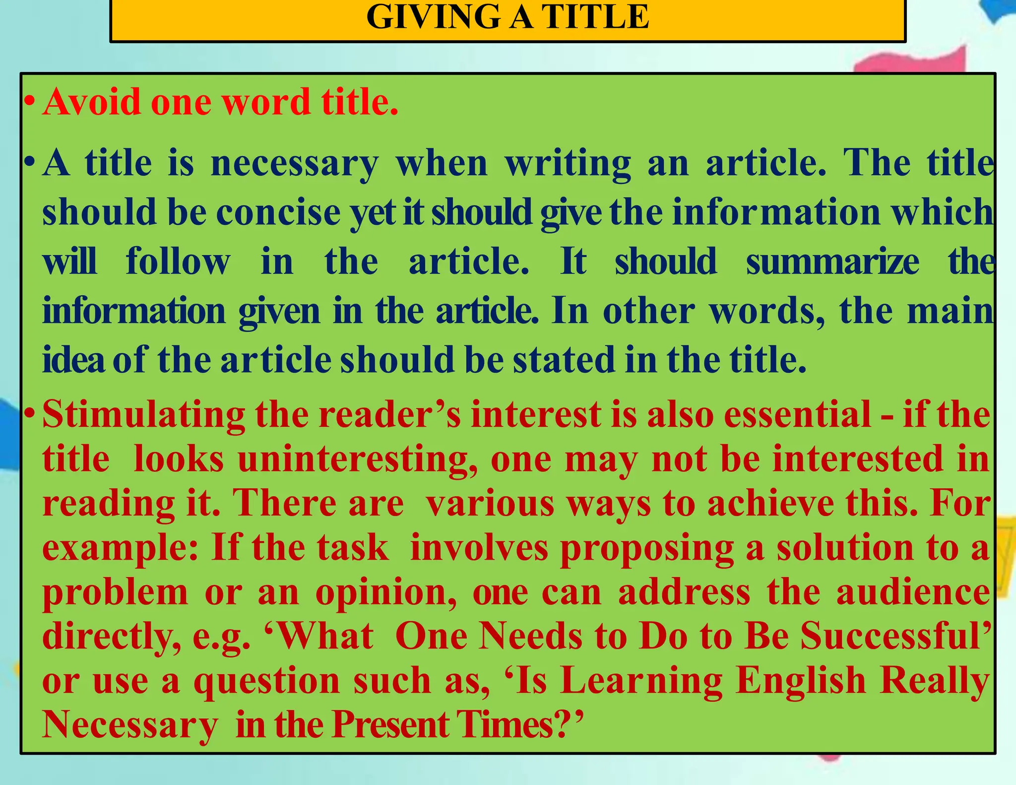 Article Writing.pptx presentation on article writing | PPTX