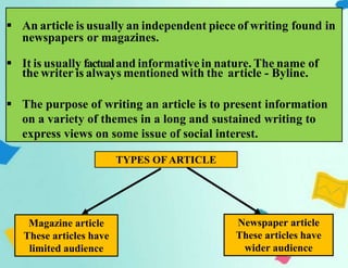 Article Writing.pptx presentation on article writing | PPTX