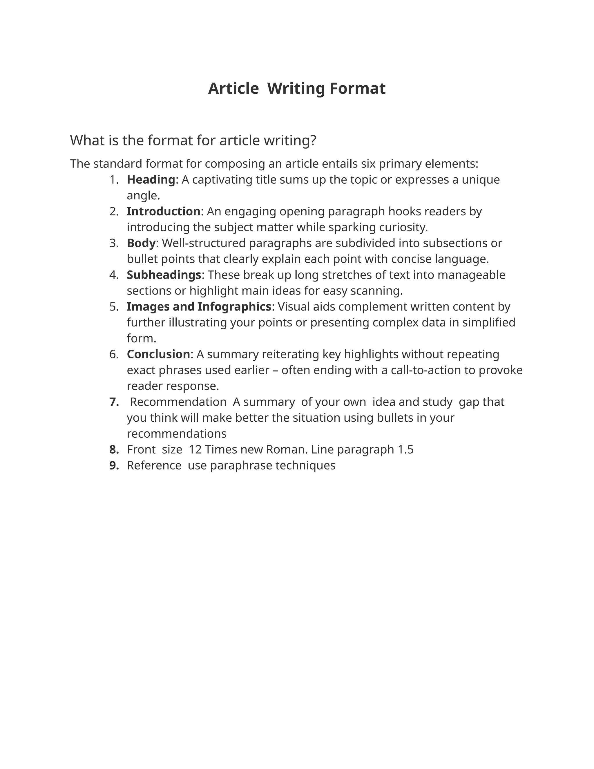 Article Writing Format in academics and other social | DOCX