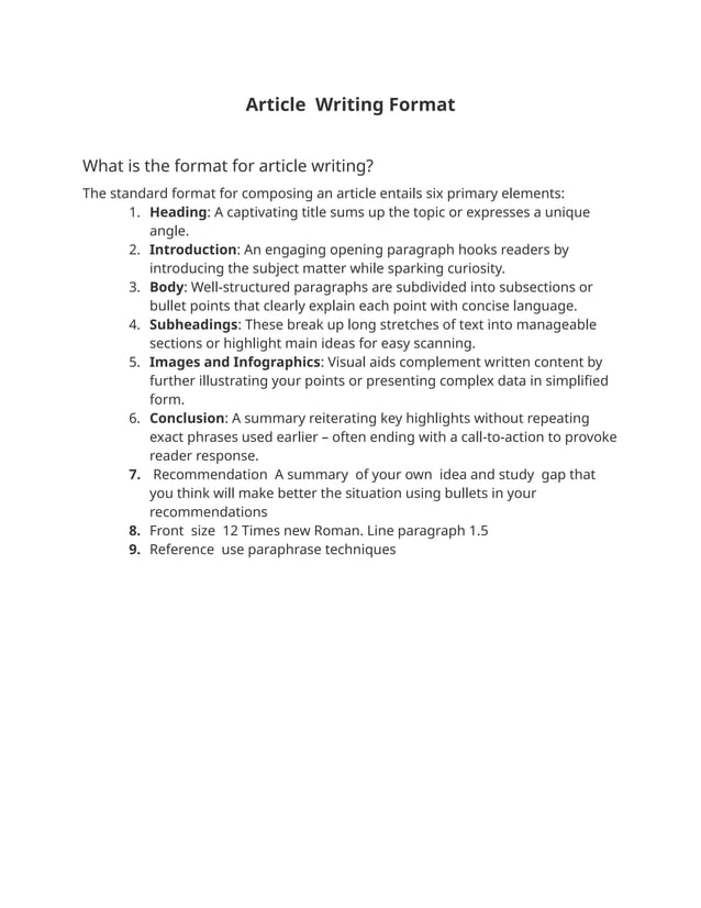 Article Writing Format in academics and other social | DOCX