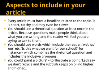Article Writing PowerPoint.pptx for English Language IGCSE | PPTX