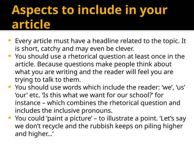 Article Writing PowerPoint.pptx for English Language IGCSE | PPTX