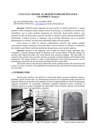 CALCULUL SEISMIC AL REZERVOARELOR METALICE CILINDRICE- Partea I | PDF