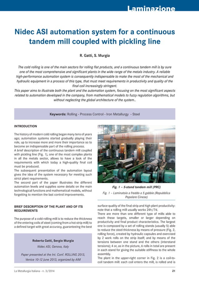 Nidec ASI automation system for a continuos tandem mill coupled with ...