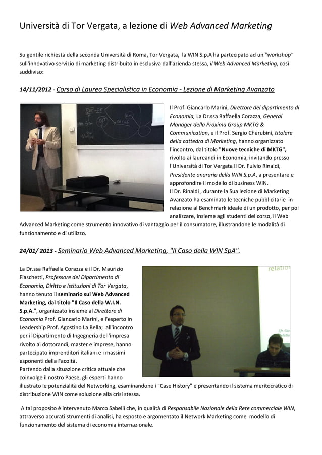 Università di Tor Vergata - A lezione di Web Advanced Marketing | PDF