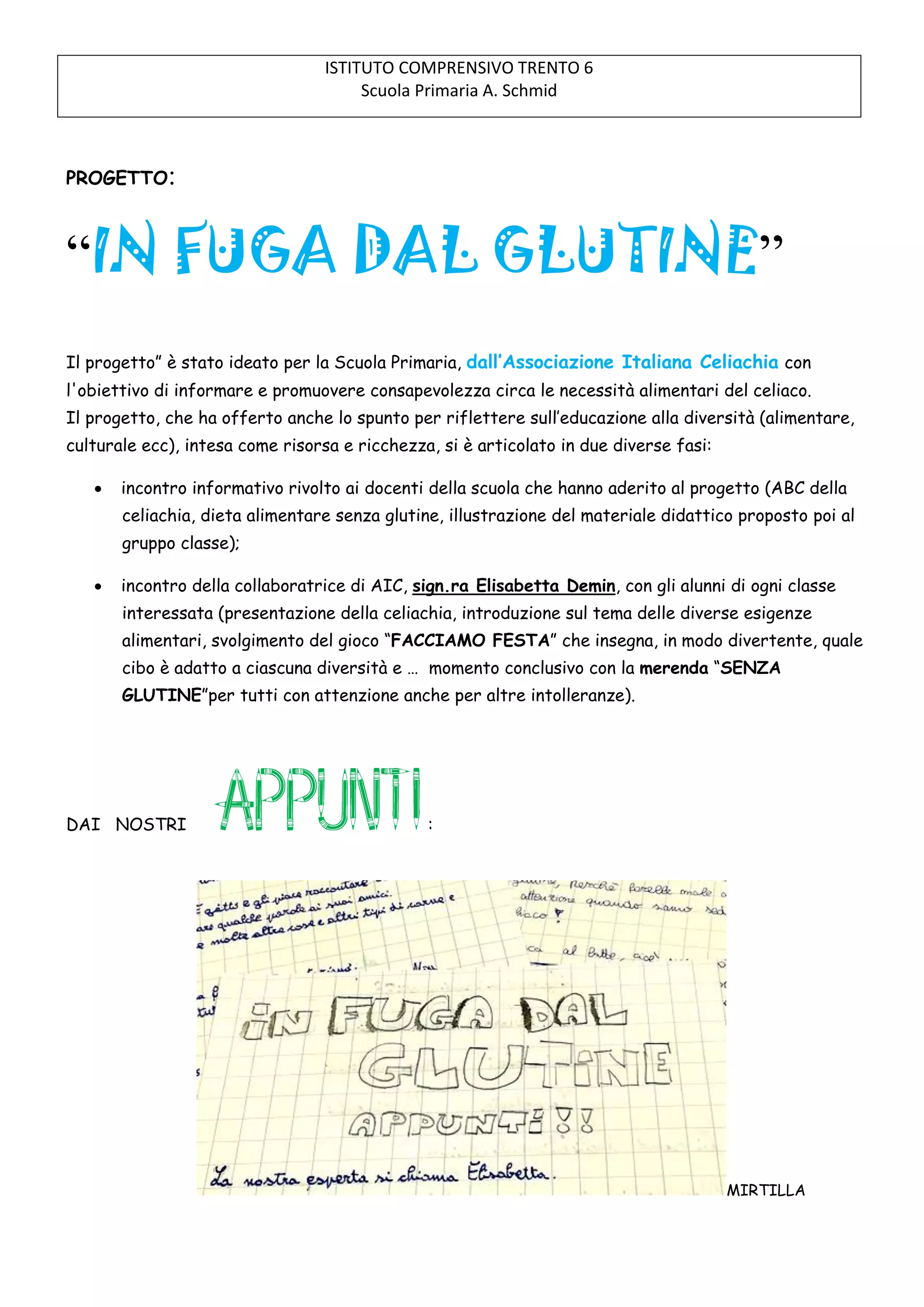 Progetto In fuga dal glutine | PDF