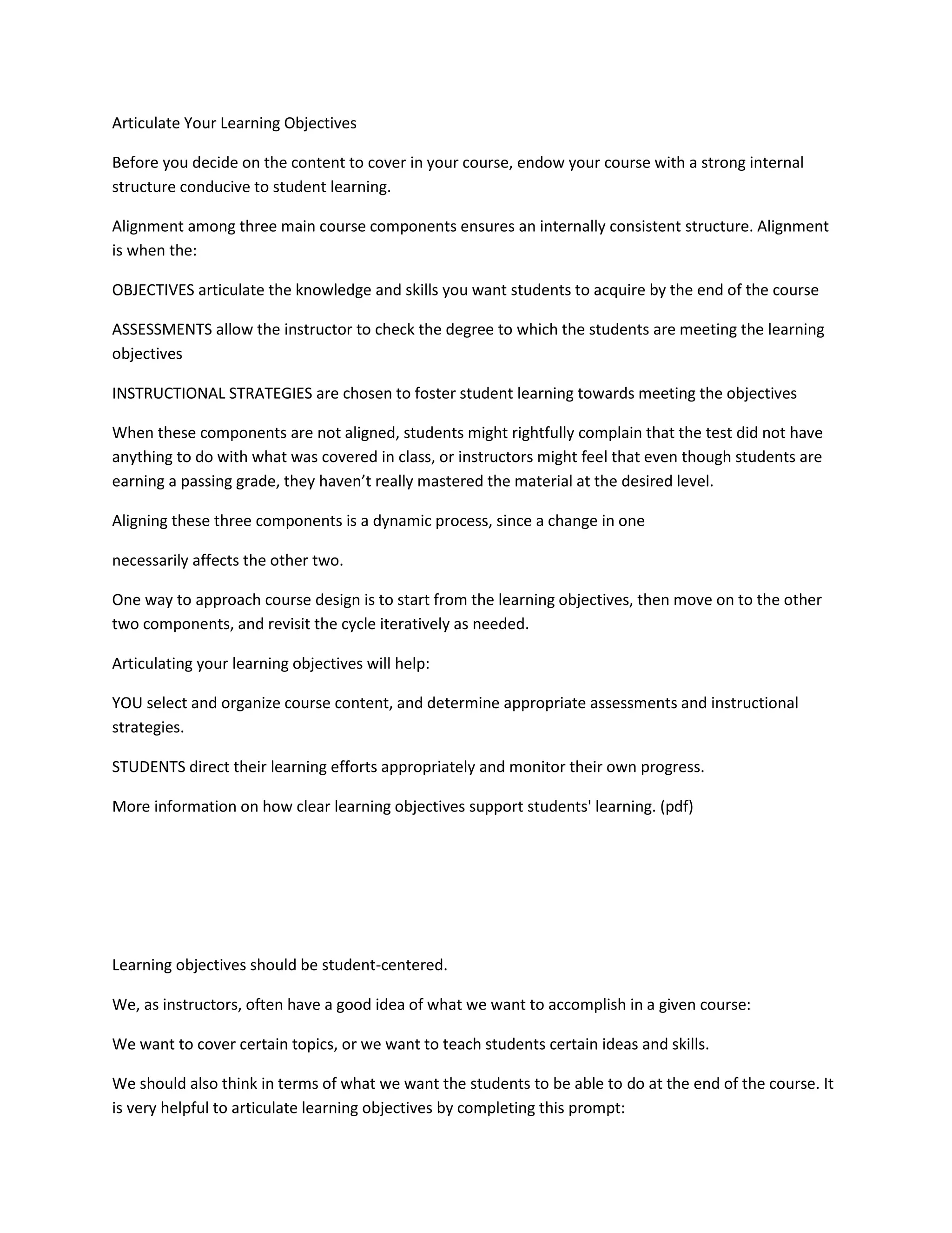 Articulate your learning objectives | DOCX