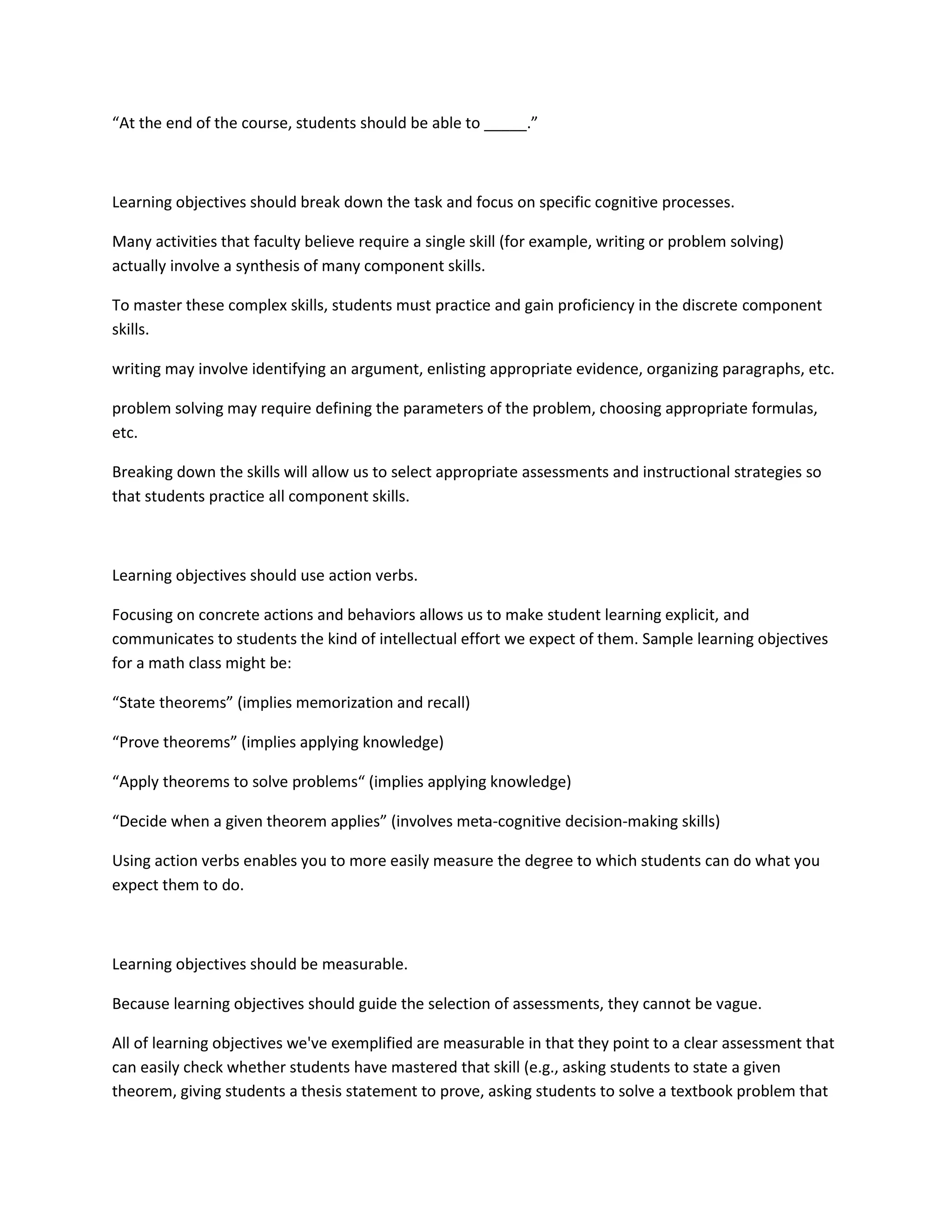 Articulate your learning objectives | DOCX | Educational Assessment | Education