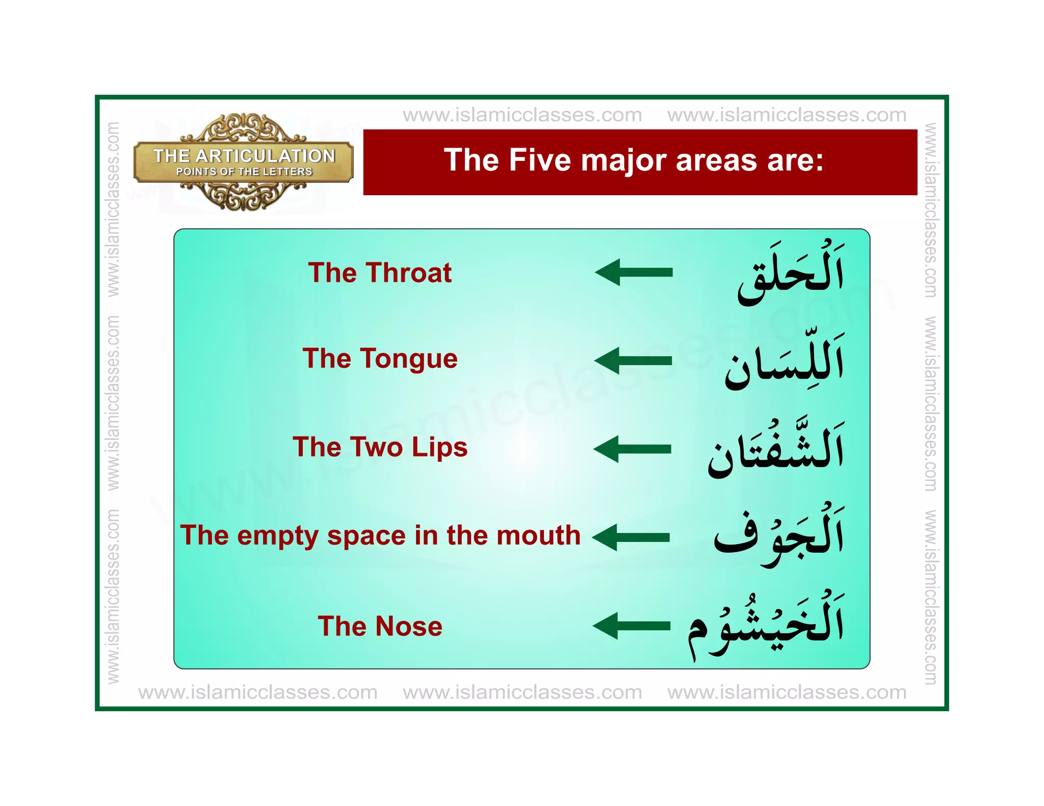 Articulation Points of Arabic Alphabet Letters, Makharij ul Huruf | PDF