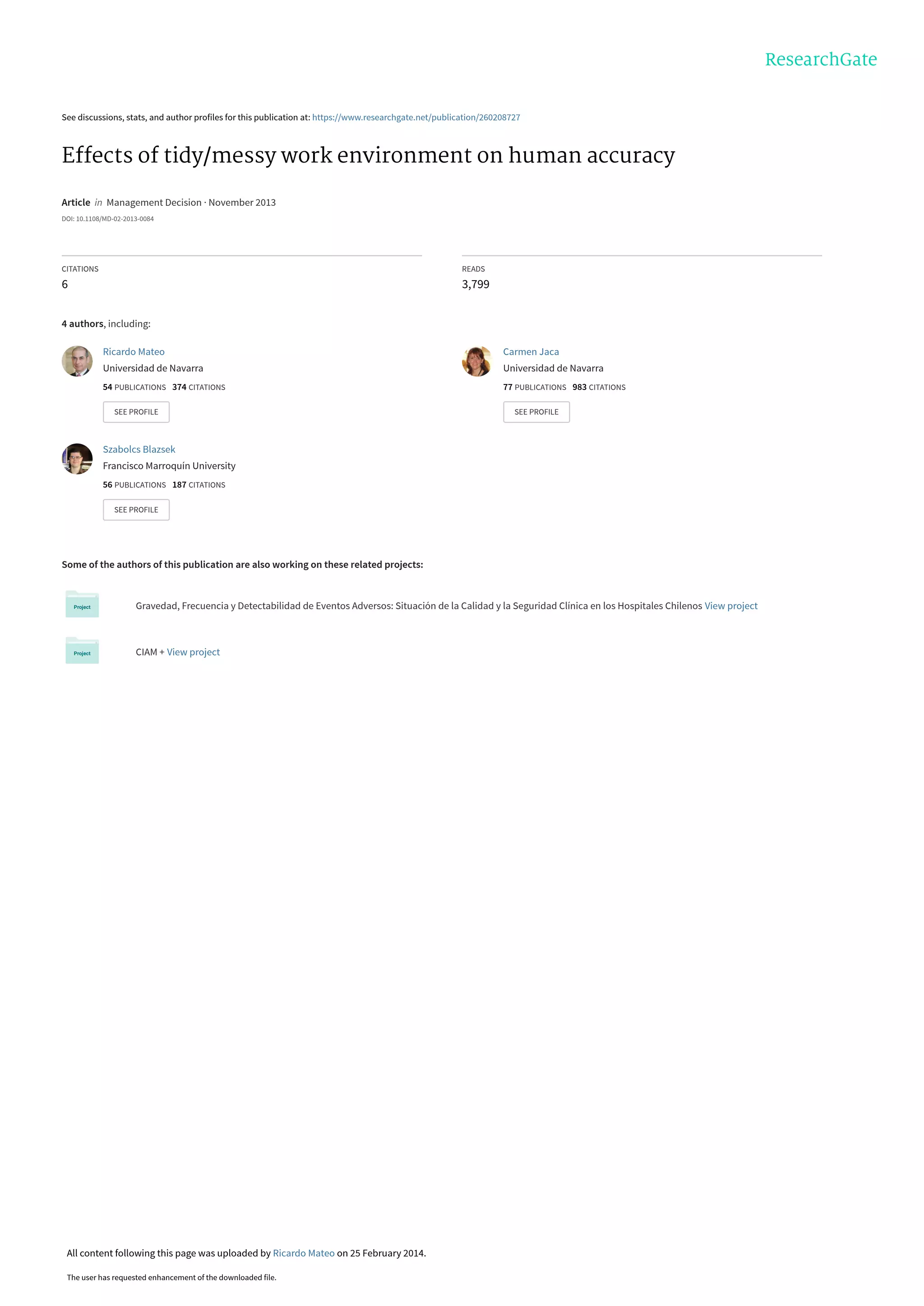 Effects of tidy/messy work environment on human accuracy | PDF