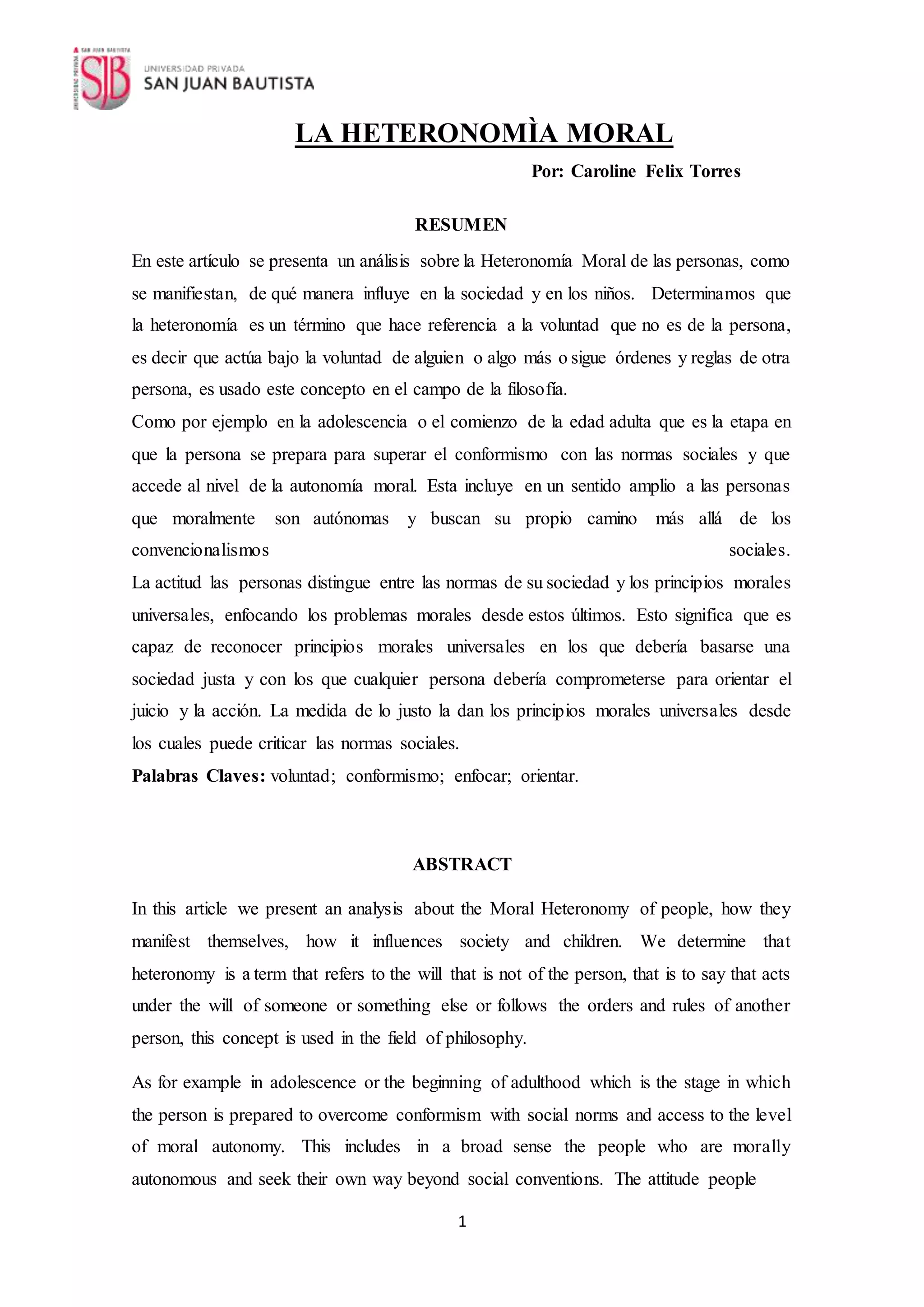 La Heteronomía Moral | DOCX