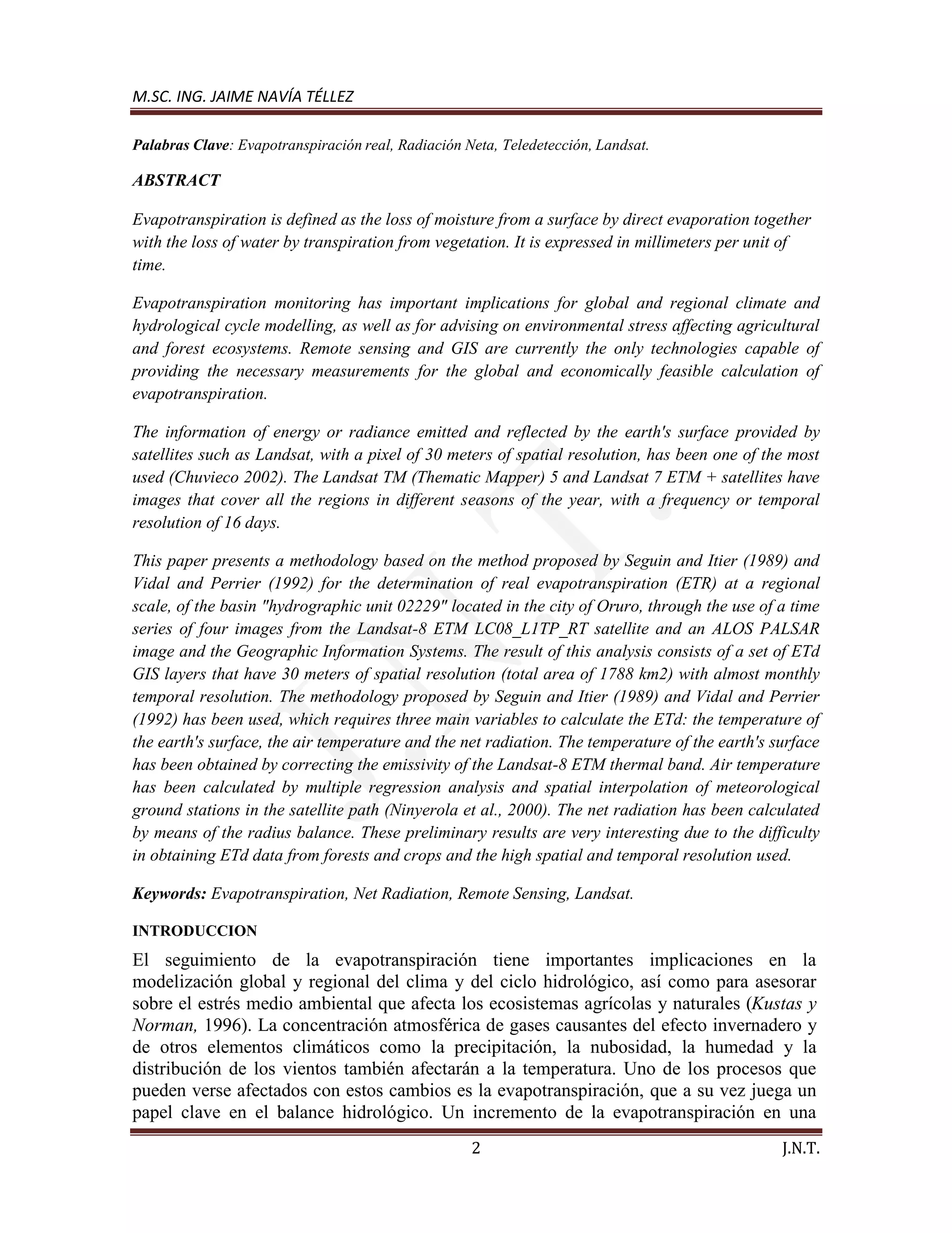 PAPER: DETERMINATION OF THE EVAPOTRANSPIRATION OF THE HYDROGRAPHIC ...