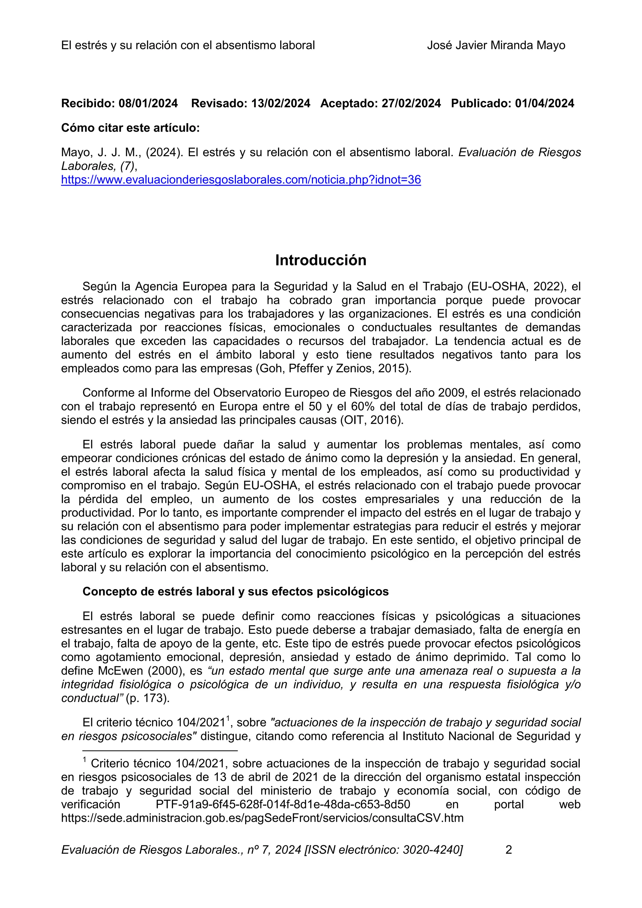 El estrés y su relación con el absentismo laboral | PDF