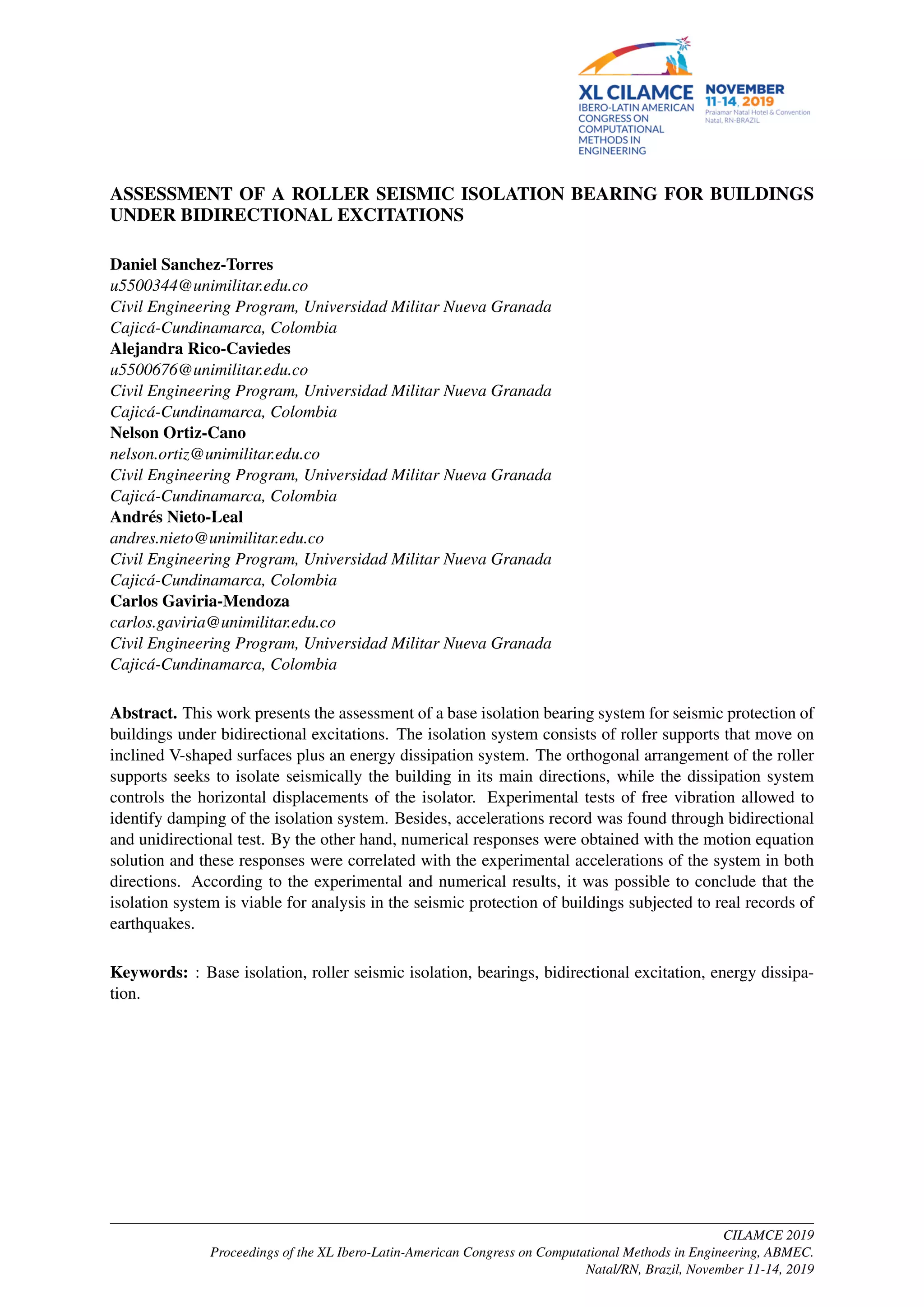 ASSESSMENT OF A ROLLER SEISMIC ISOLATION BEARING FOR BUILDINGS UNDER ...