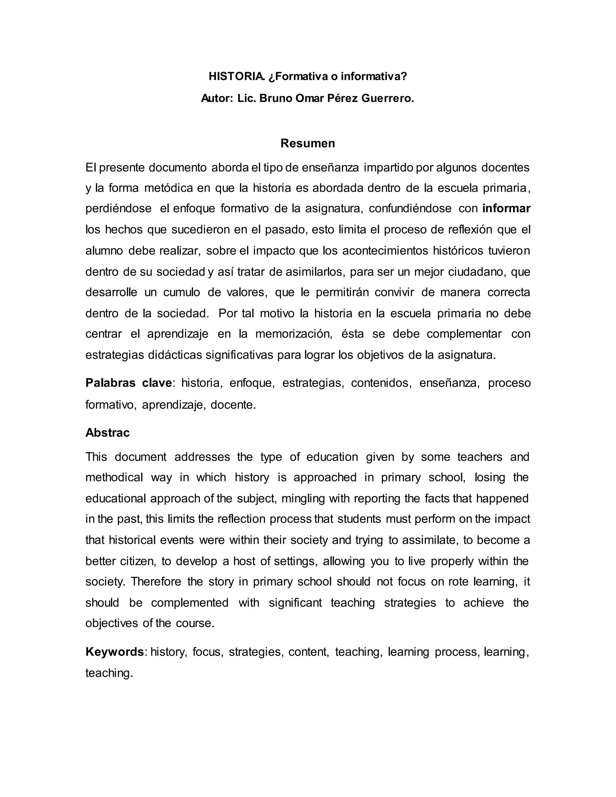 Articulo historia. formativa o informativa | DOCX