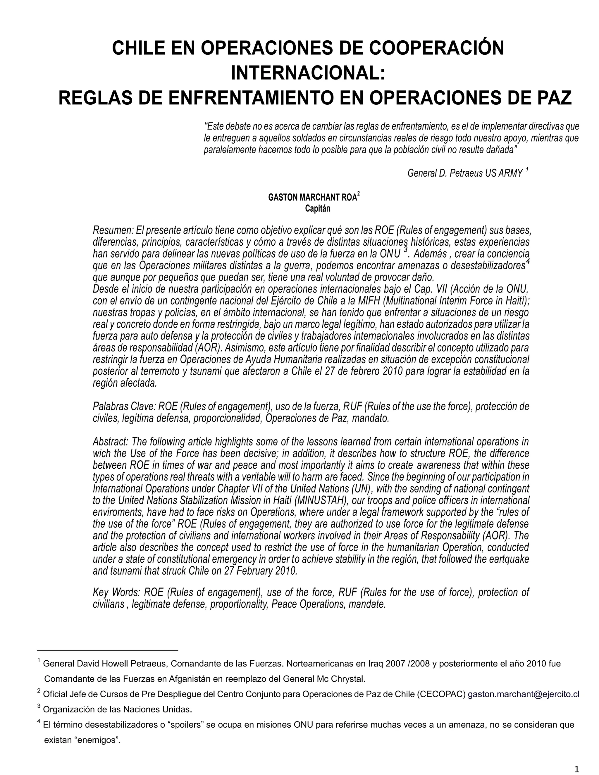 Rules of Engagement in Peacekeeping - ROE en Operaciones de Paz | PDF