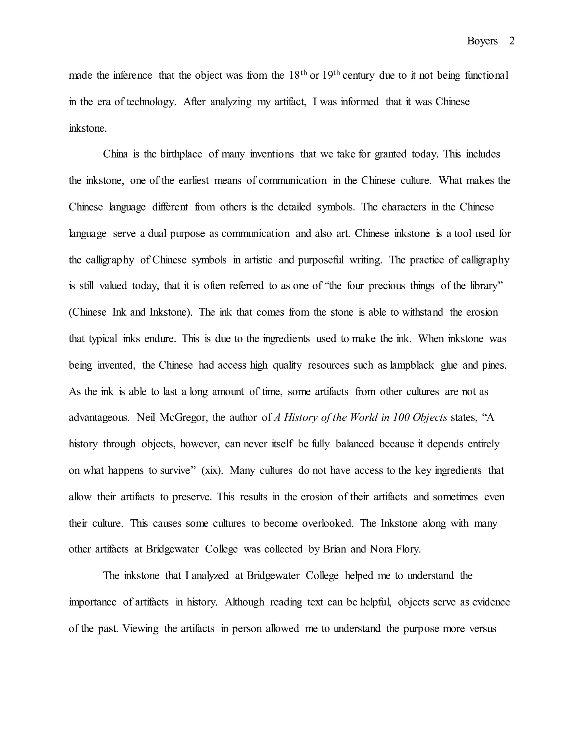 Artifact analysis paper | DOCX