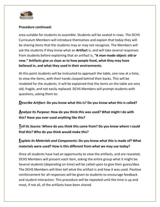 Artifact lesson plan gr. 1a | PDF