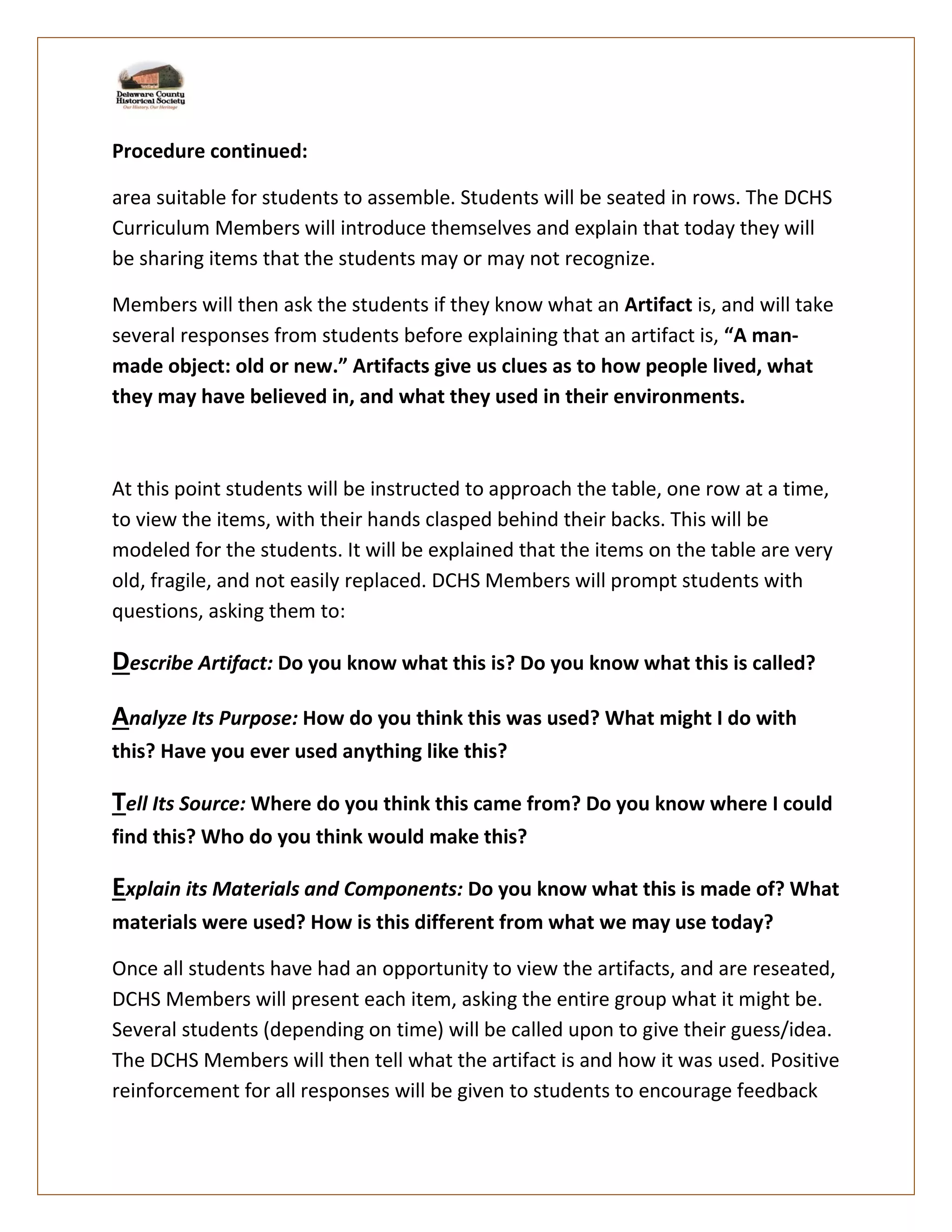 Artifact Lesson Plan Grade 2 | PDF