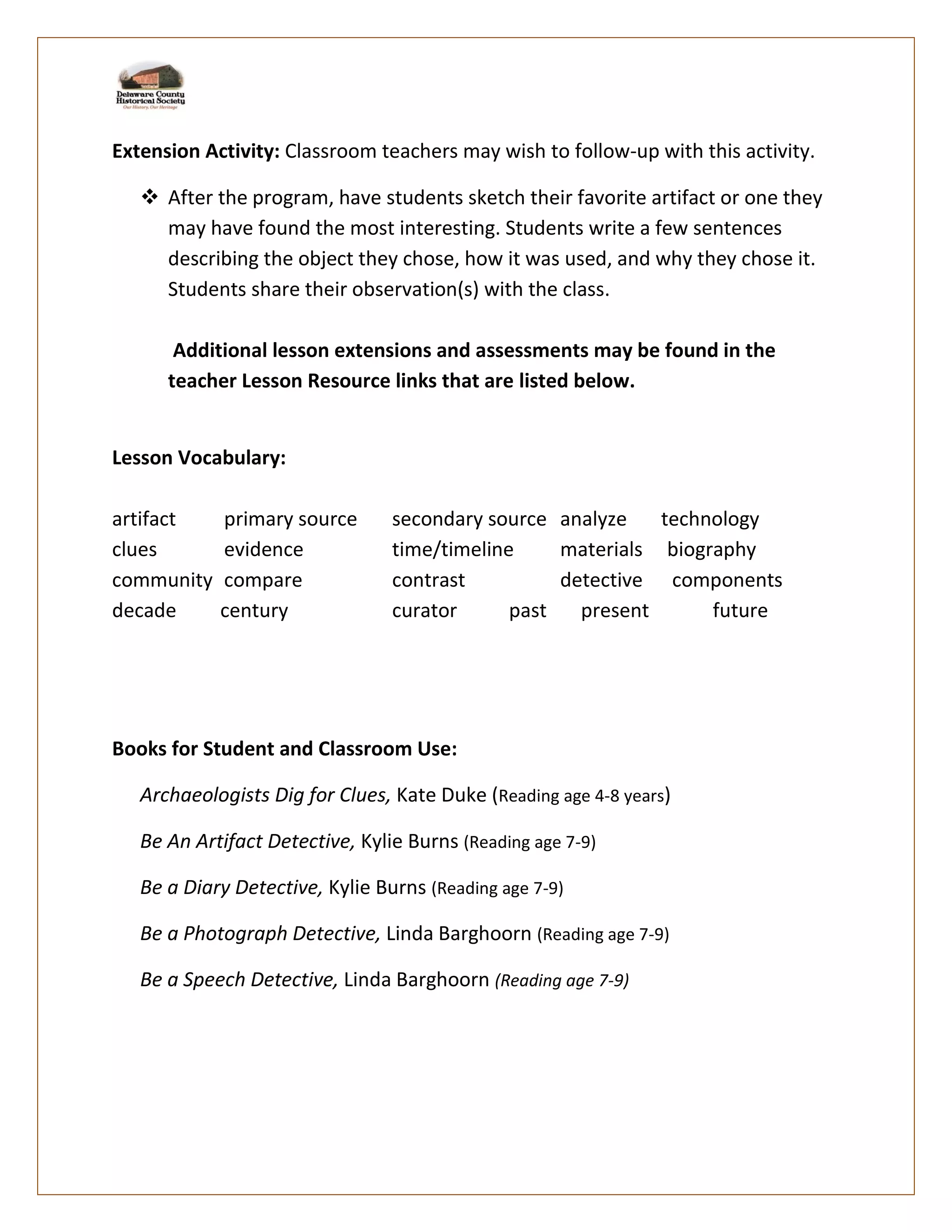 Artifact Lesson Plan Grade 2 | PDF