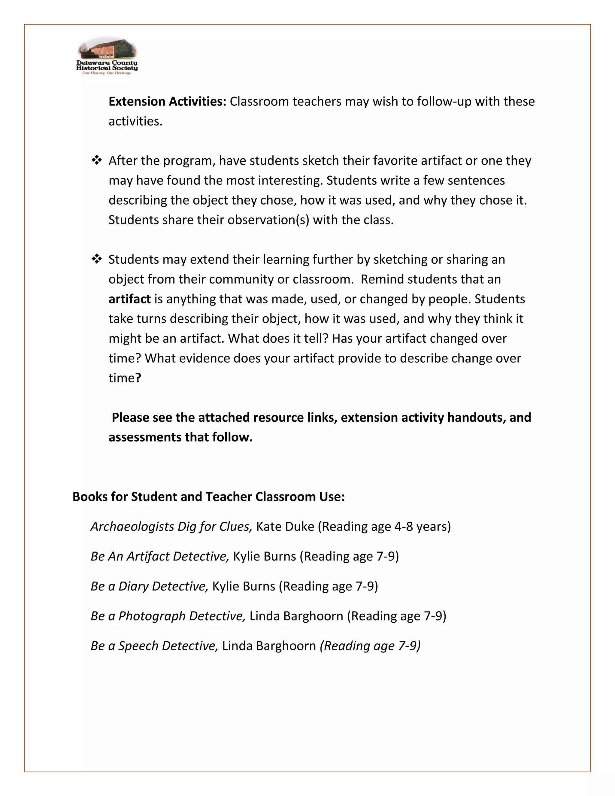 Artifact Lesson Plan Grade 3 | PDF