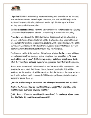 Artifact Lesson Plan Grade 3 | PDF