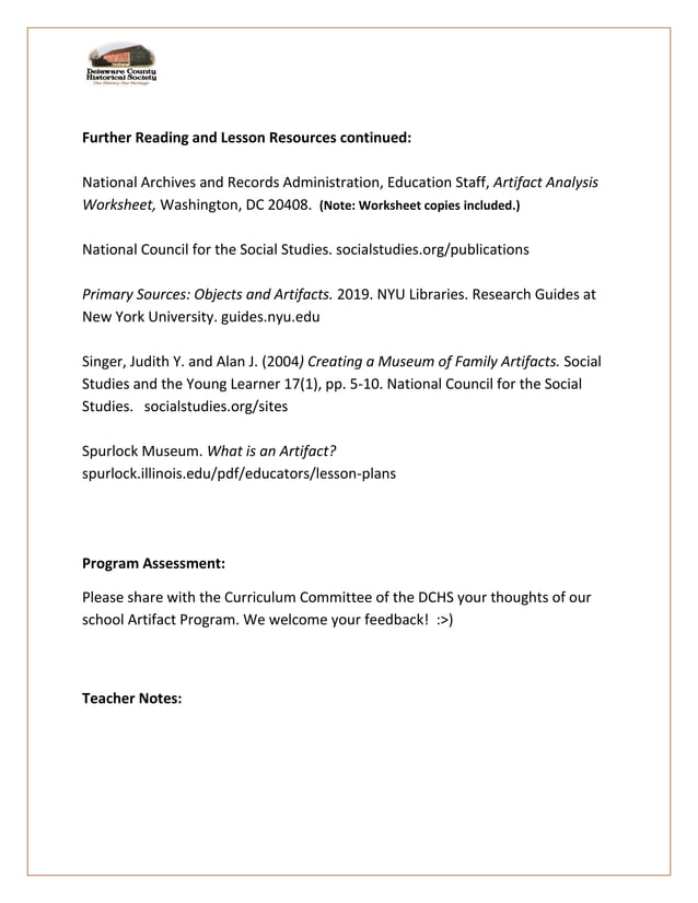 Artifact Lesson Plan Grade 3 | PDF
