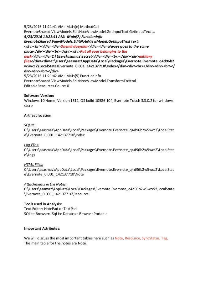 Evernote Touch App Artifact Report