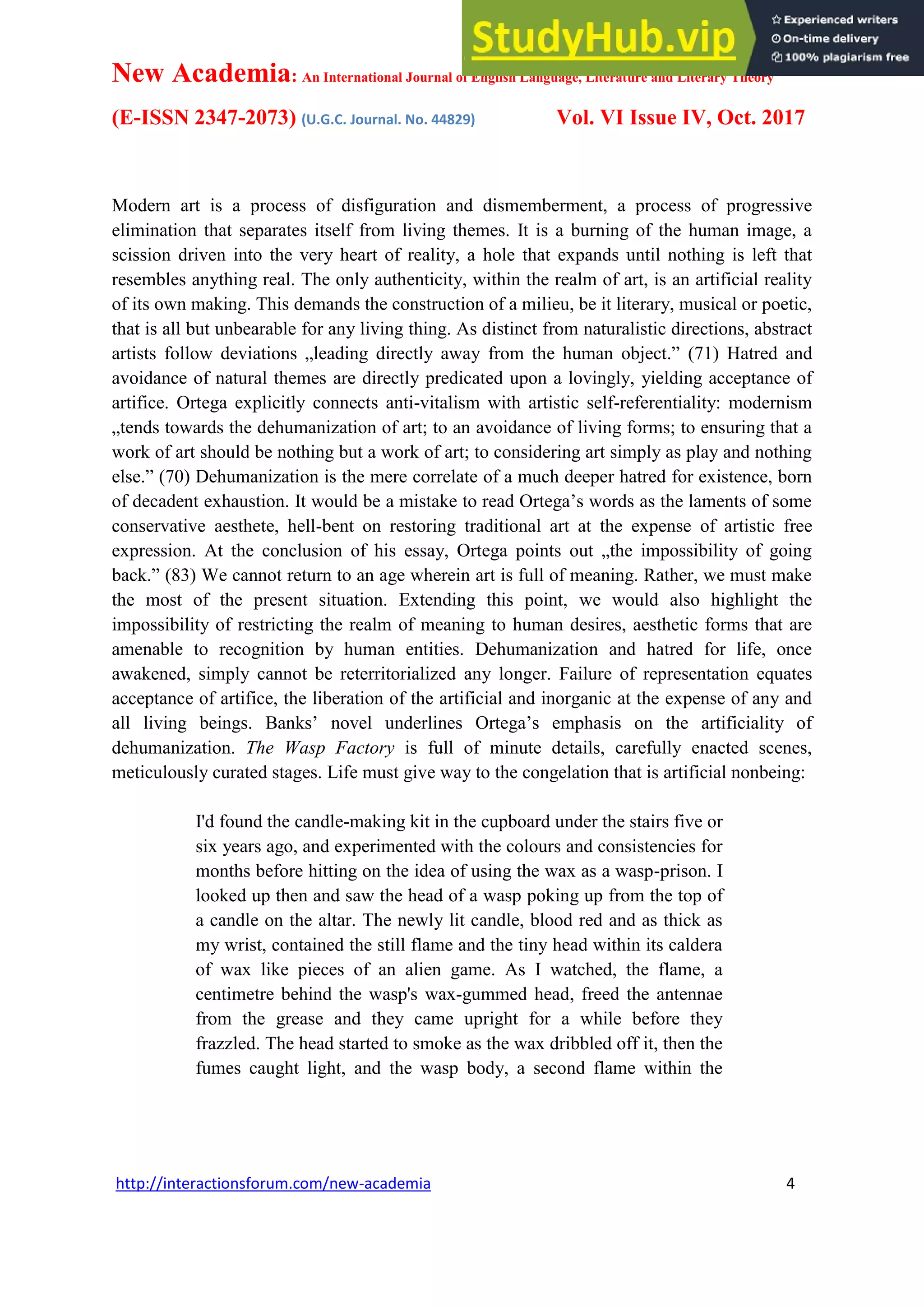 Artifice And Dehumanization Iain Banks The Wasp Factory And Hatred For Life | PDF