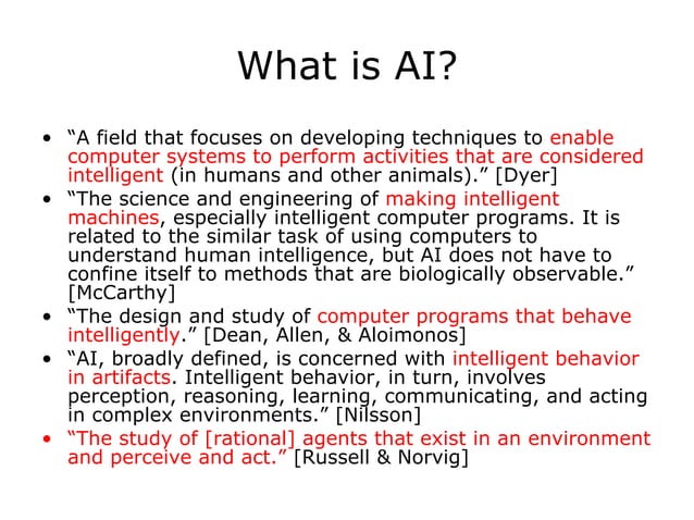 Artificial Intelligence Introduction Chapter 1, AIMA