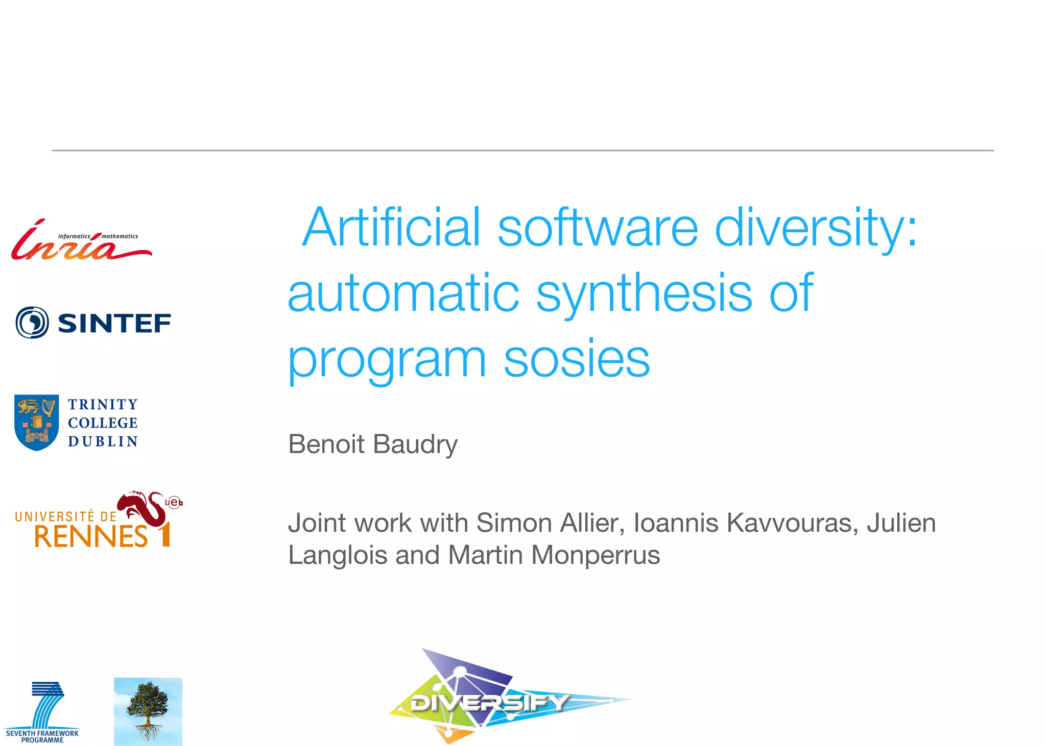Artificial software diversity: automatic synthesis of program sosies | PDF