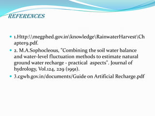 Artificial ground water recharge ppt | PPTX