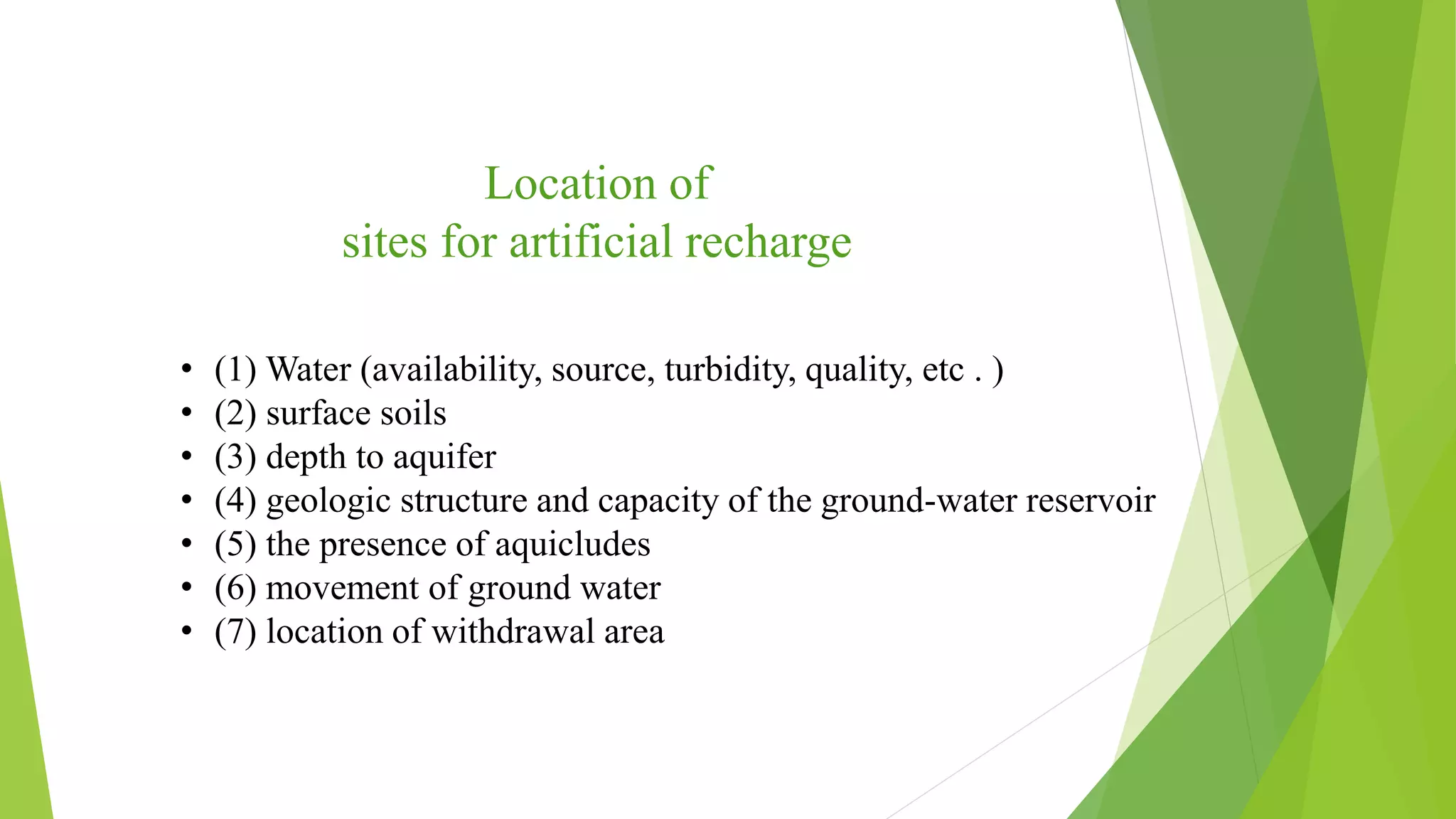 Artificial groundwater recharging techniques | PPTX