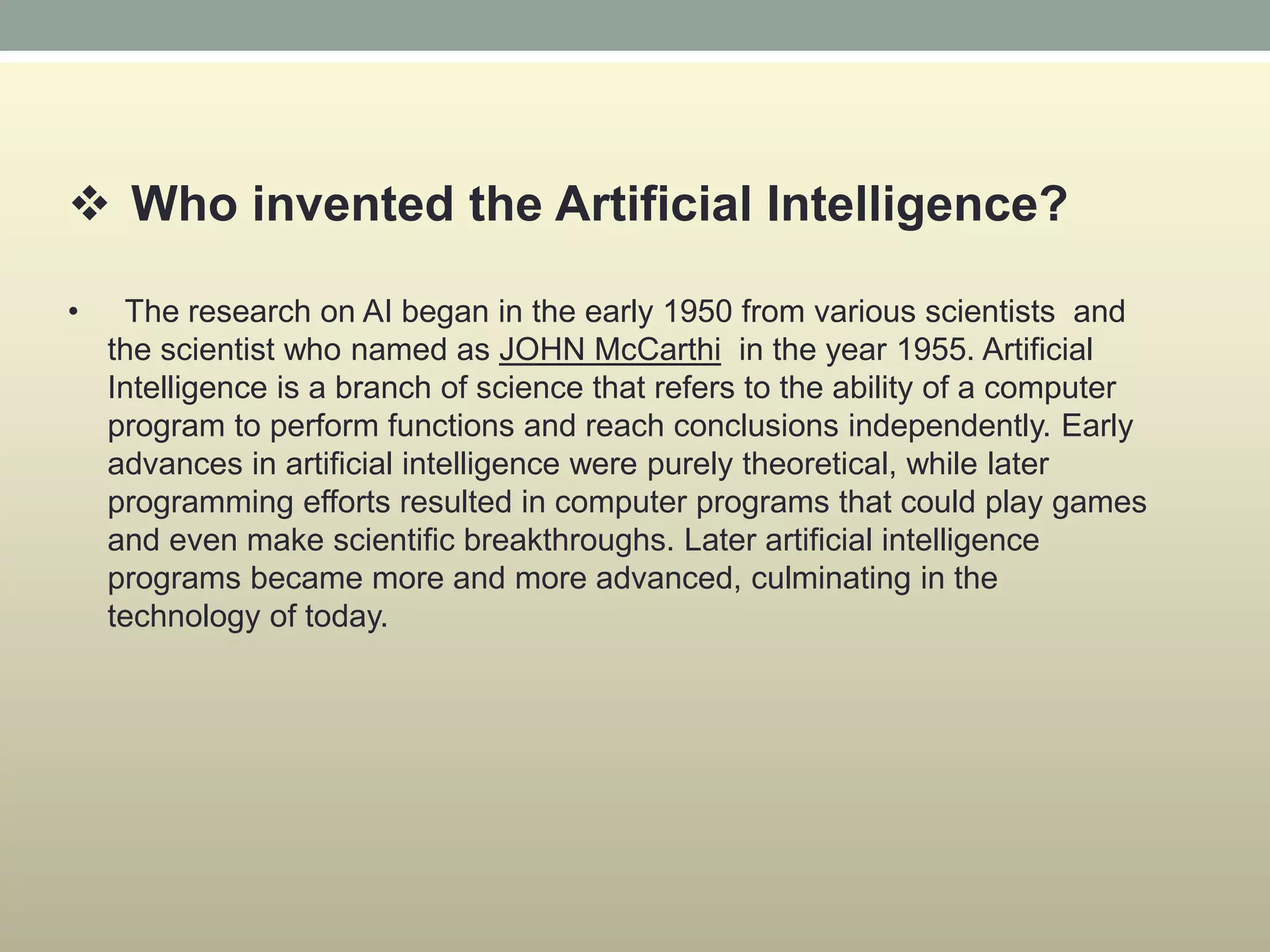 Artificial intelligence | PPTX | Artificial Intelligence | Technology ...