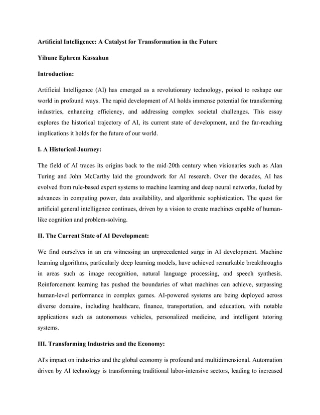Artificial Intelligence: A Catalyst for Transformation in the Future | PDF