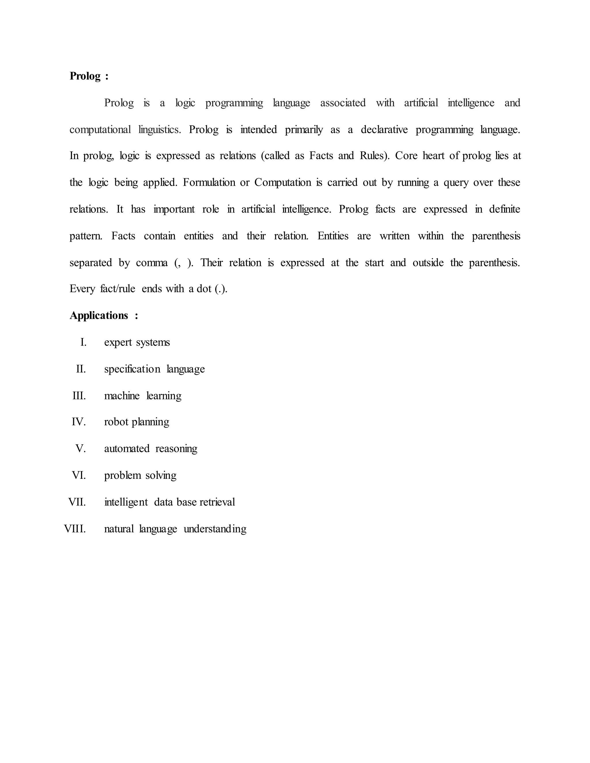 Artificial intelligence - Prolog | DOCX