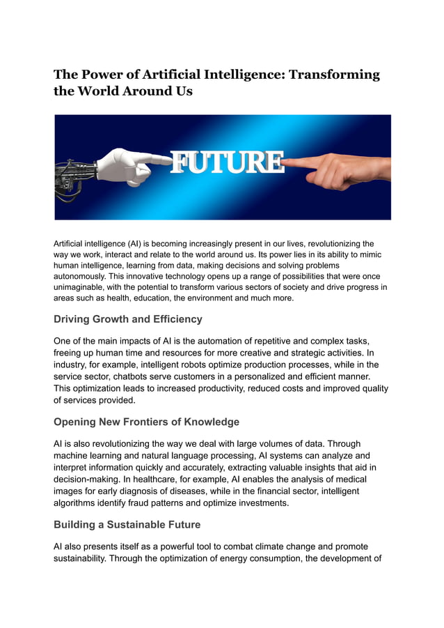 The Power of Artificial Intelligence: Transforming the World Around Us | PDF | Technology ...