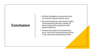 Artificial Intelligence (AI) Productivity Tools for School and Office | PDF