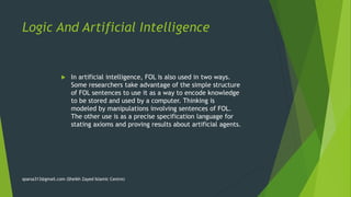 Artificial intelligence and first order logic | PDF