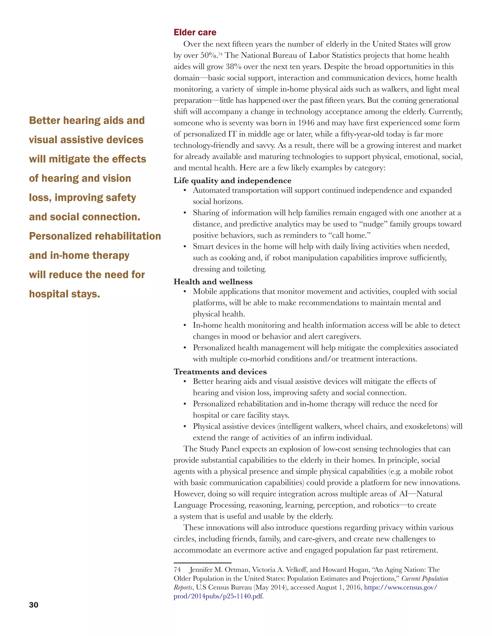 Artificial Intelligence and Life in 2030. Standford U. Sep.2016