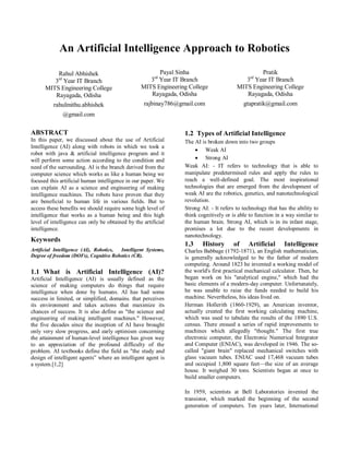 Artificial intelligence apporoach to robotics | PDF